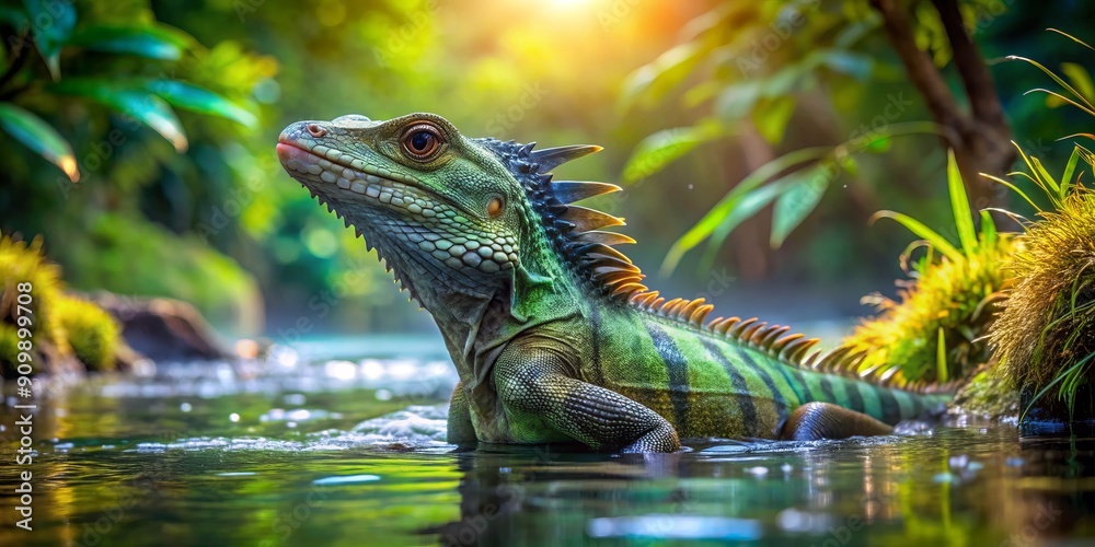 Majestic serpentine water dragon flows effortlessly through rippling ...