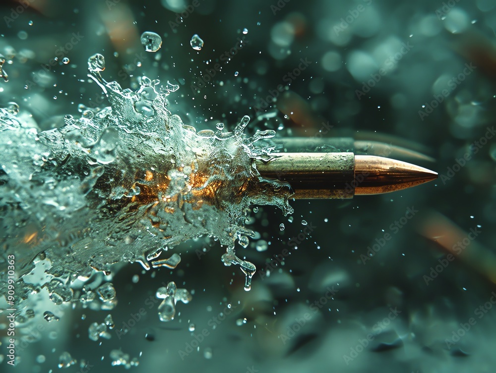 Bullet piercing through a glass pane, shards flying, dramatic lighting ...