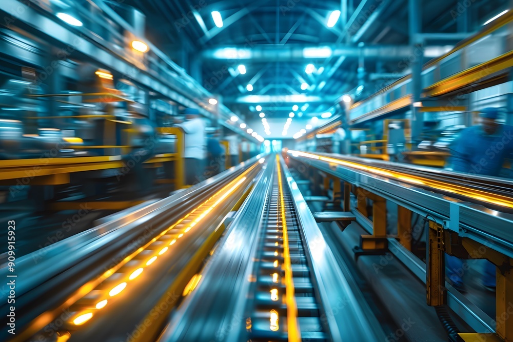 Dynamic View of a Modern Manufacturing Facility with Conveyors and ...
