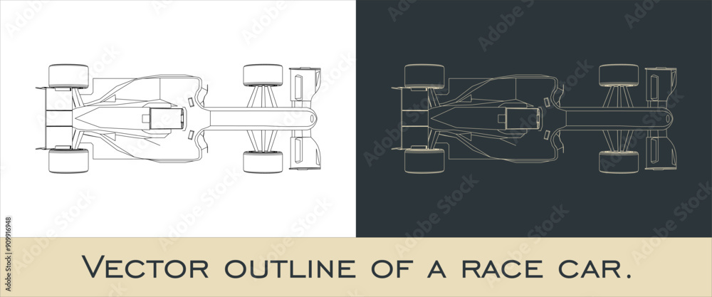 Outline of a F1 race car from above angles. Formula 1 Vector blueprint ...