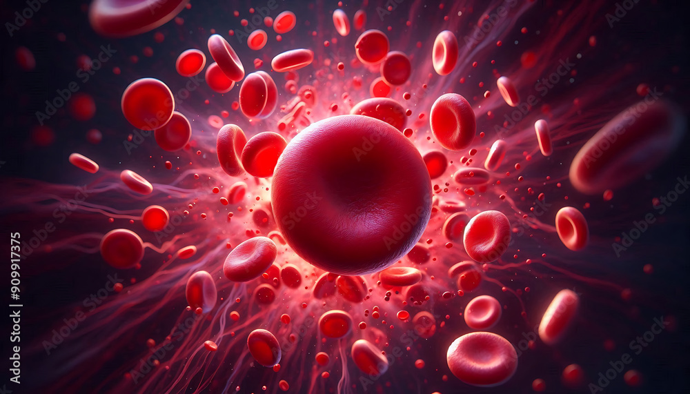 Red blood cells or erythrocytes and platelet flowing in blood vessle ...