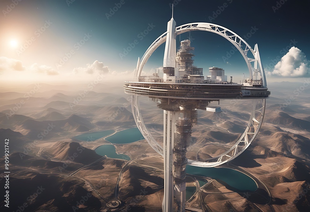 elevators space mega wheel earth structure three-dimensional rendering ...