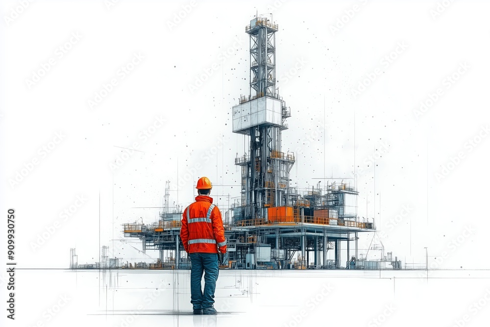 Simple illustration of an engineer analyzing data on a rig, [Data ...