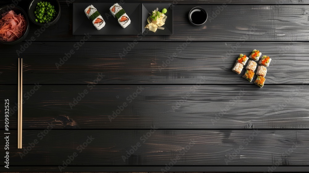 Exquisite Gourmet Sushi Presentation on Sleek Blackwood Surface Perfect ...
