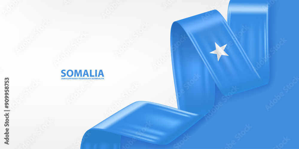 Somalia 3D ribbon flag. Bent waving 3D flag in colors of the Somalia ...
