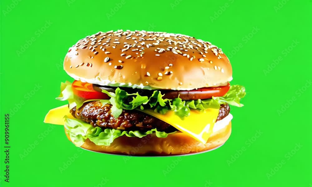 Burger fast food spinning loop animation on green screen backdrop Stock ...