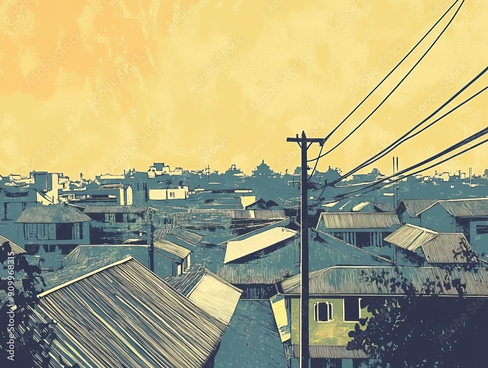 Risograph stencilled riso print travel poster, card, wallpaper or ...