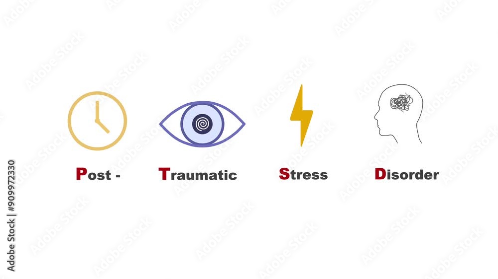 PTSD themed animation. 4 symbols appearing on screen, standing for Post ...