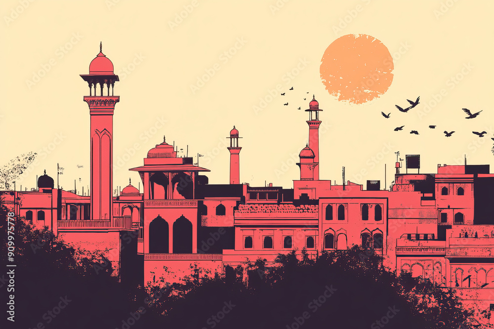 Risograph stencilled riso print travel poster, card, wallpaper or ...