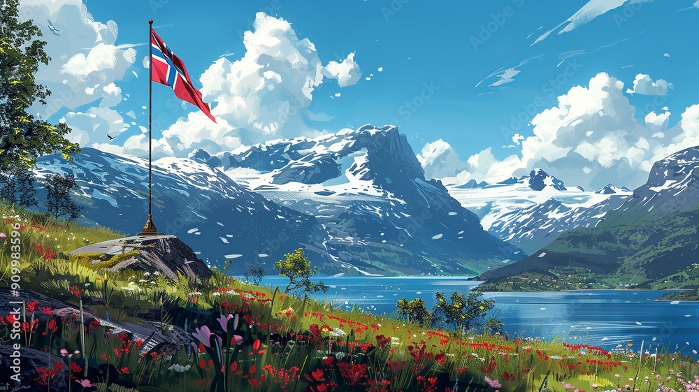 This digital artwork of the Norwegian flag incorporates elements of ...
