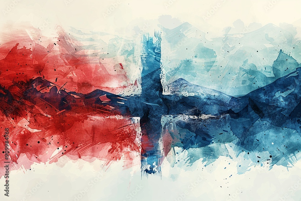 This digital artwork of the Norwegian flag incorporates elements of ...