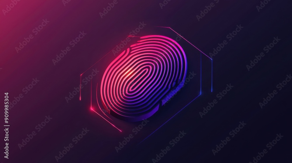 Fingerprint lock line icon. Neumorphic, Red gradient, 3d pin buttons ...