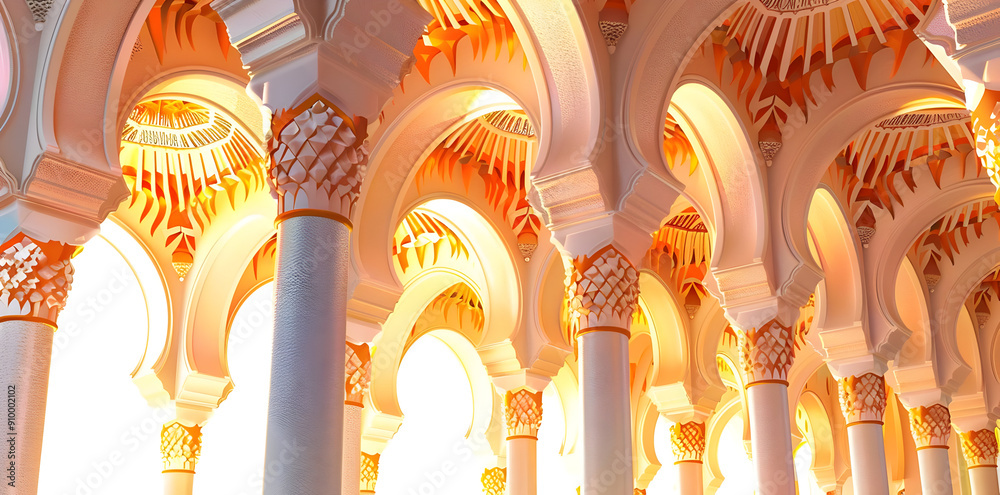 3D Render of a Grand Mosque Interior with Ornate Arches and Columns ...