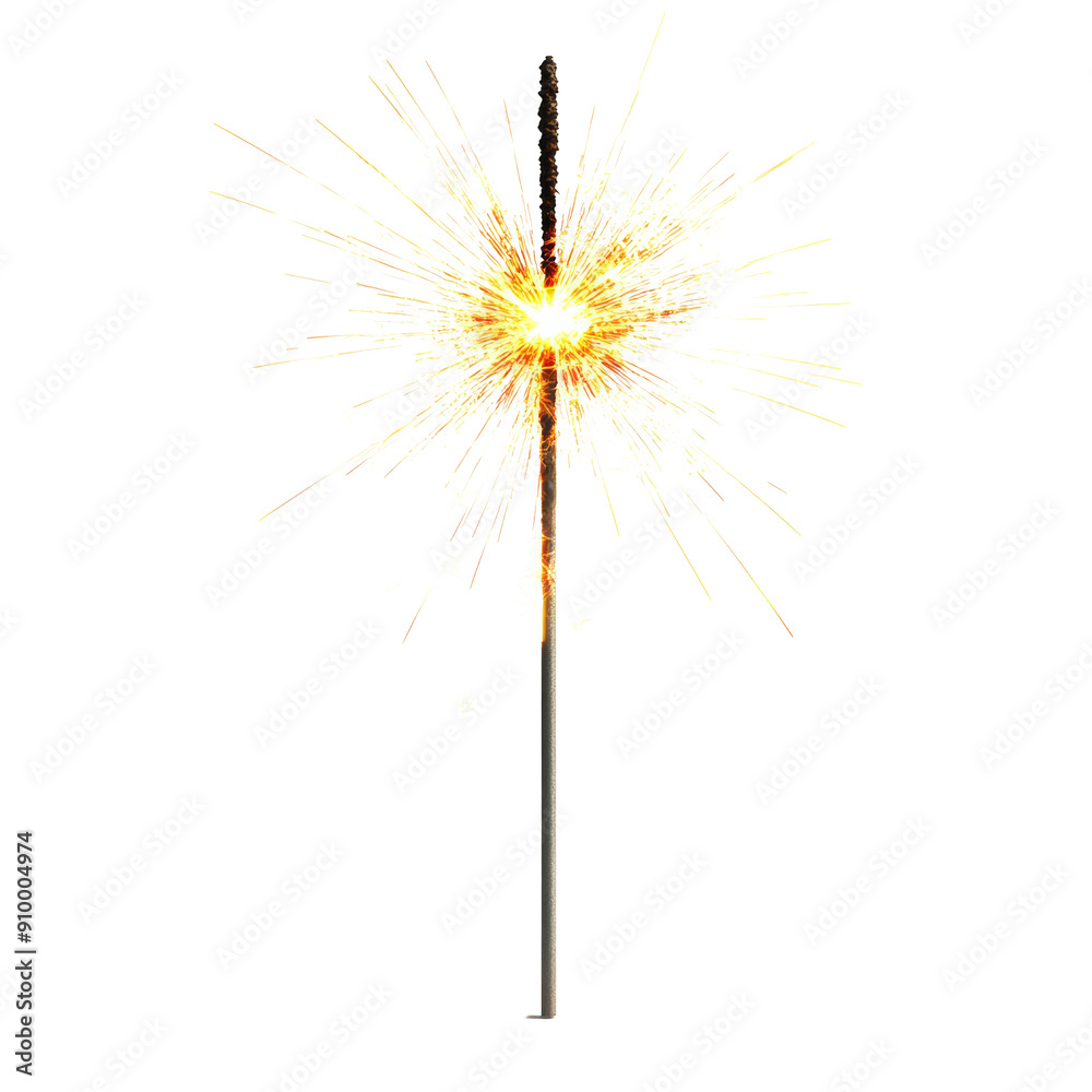 Sparkling Celebration on White: A single sparkler ignites, capturing ...
