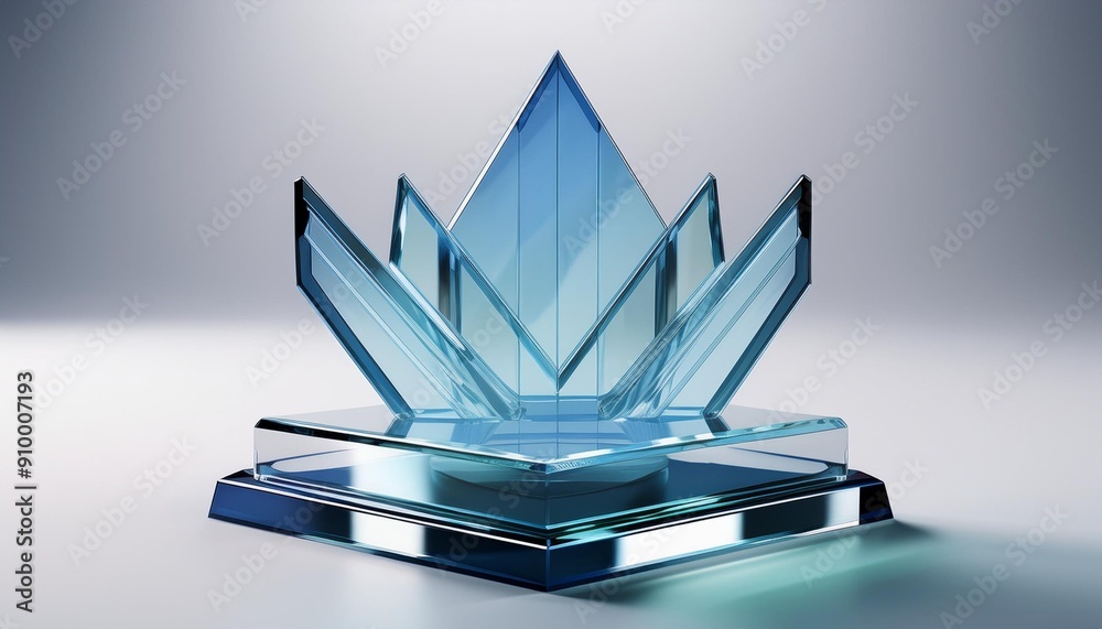 3D rendered mockup of an arrow-shaped glass trophy with an acrylic ...