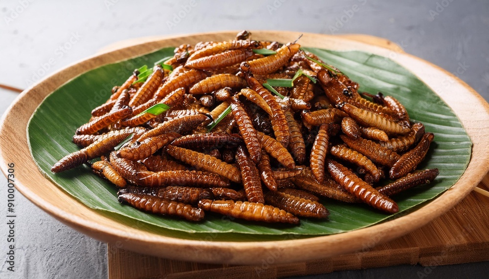 Fried insects wood worm insect crispy with pandan after fried and add a ...