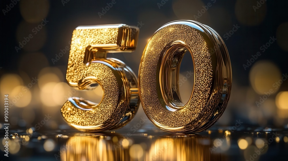 majestic golden number fifty in 3d rendering luxurious metallic texture ...