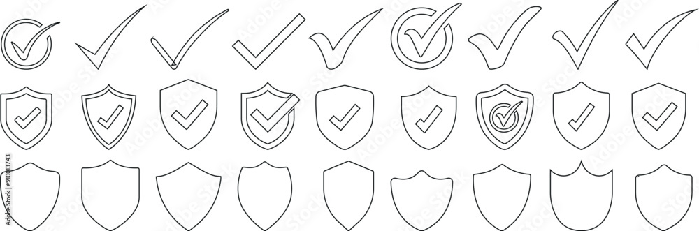 checkmark, shield, security vector line icon, validation, approve line ...