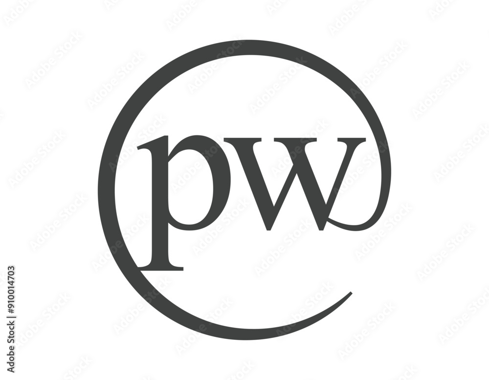 PW logo from two letter with circle shape email sign style. P and W ...