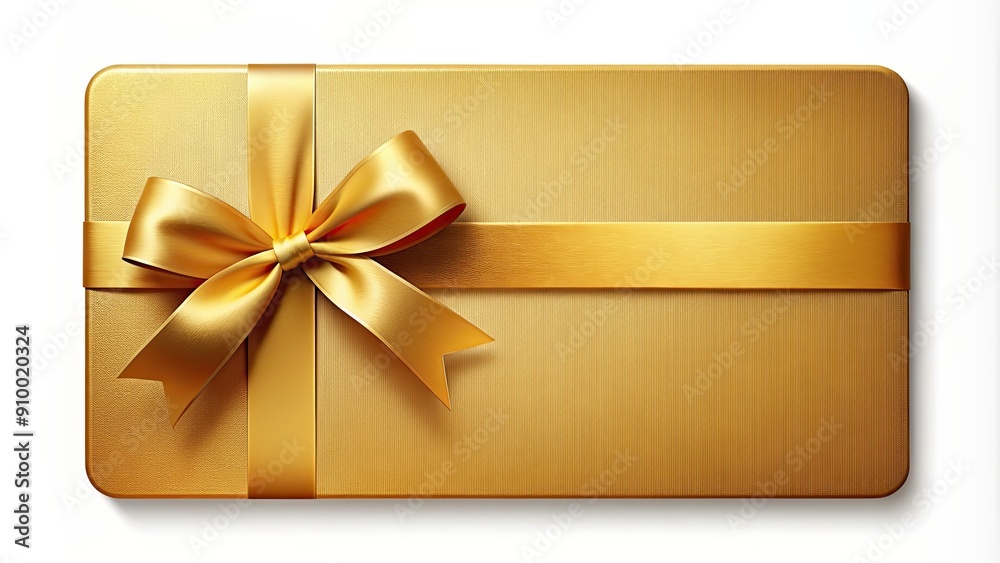 Isolated gold prepaid gift card with ribbon on a background, gold ...