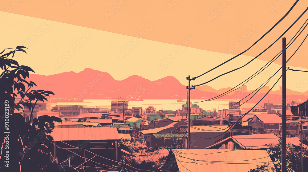 Risograph artsy riso print travel poster, card, wallpaper or banner ...