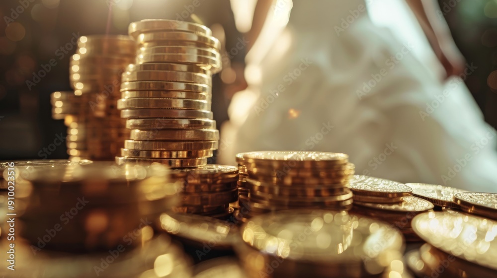 Golden Wedding Coins: A symbolic and romantic image of gold coins ...