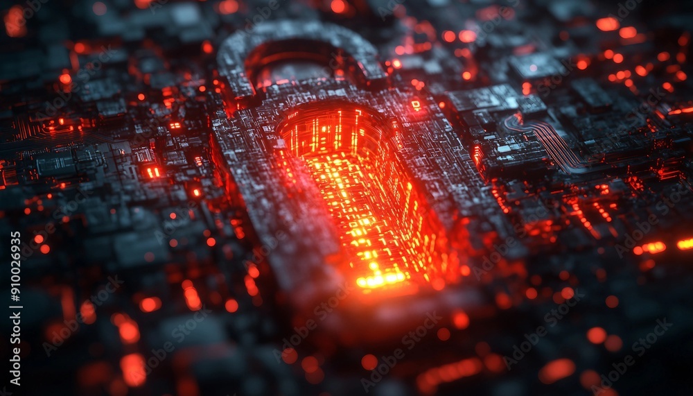 Advanced Cybersecurity Visualization: Digital Lock with Embedded Binary ...