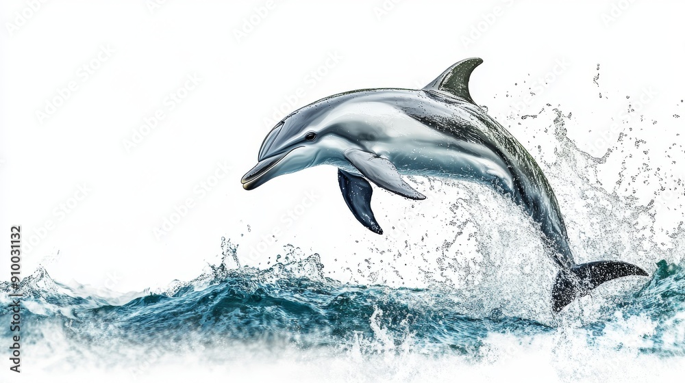 Water splashing over the surface of a bottlenose dolphin jumping out of ...