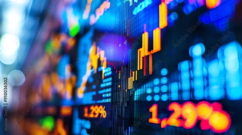 Colorful and dynamic stock market data visualization showing financial ...