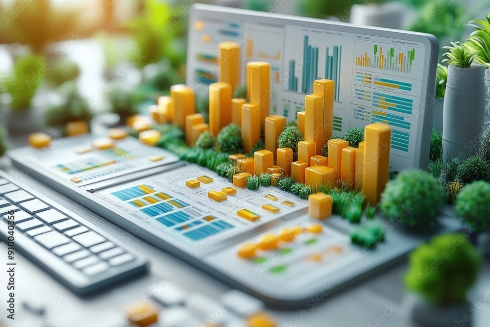 Marketing online with campaign performance: A detailed 3D render of ...