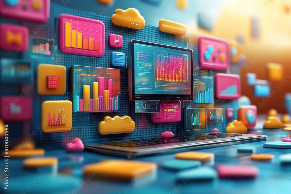 Marketing online with campaign media: A vibrant 3D render illustrating ...