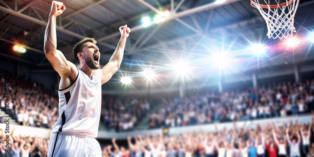 Basketball Player Celebrates Triumph. A basketball player exudes pure ...