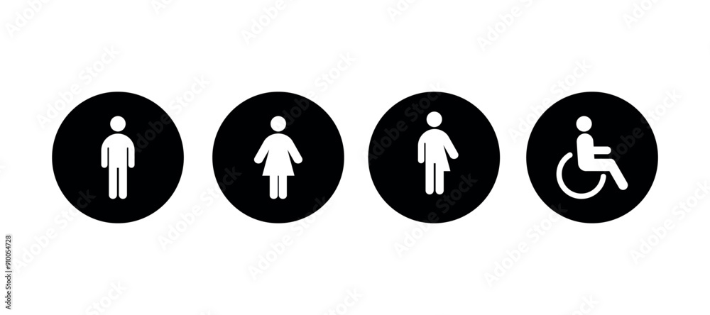 Gender neutral restroom signs set. All gender neutral toilet icons ...
