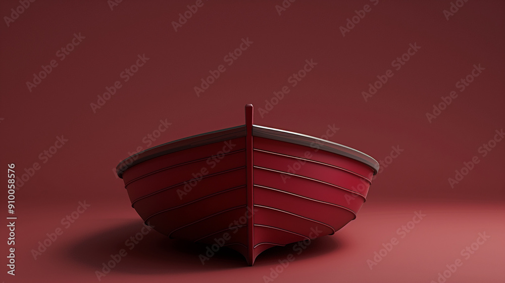 Maroon boat figurine with minimalistic design against a solid red ...