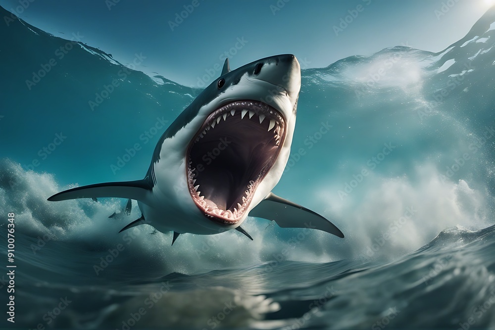 open mouth shark three-dimensional attacking big bite carnivore extinct ...
