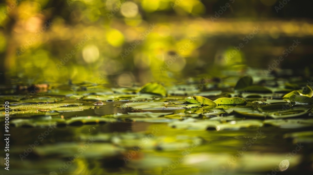 Macro photography in a forest, focusing on a small pond with detailed ...
