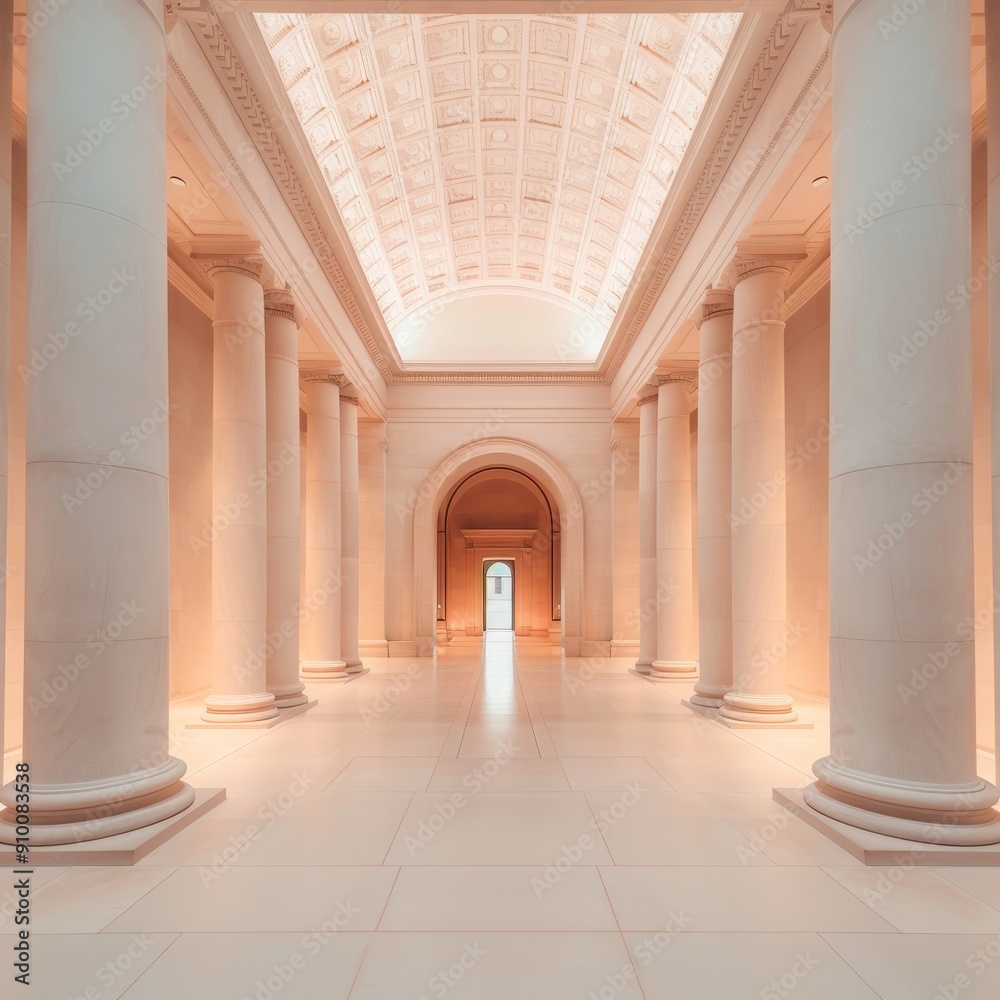 Elegant museum hallway featuring tall columns and a bright, airy ...