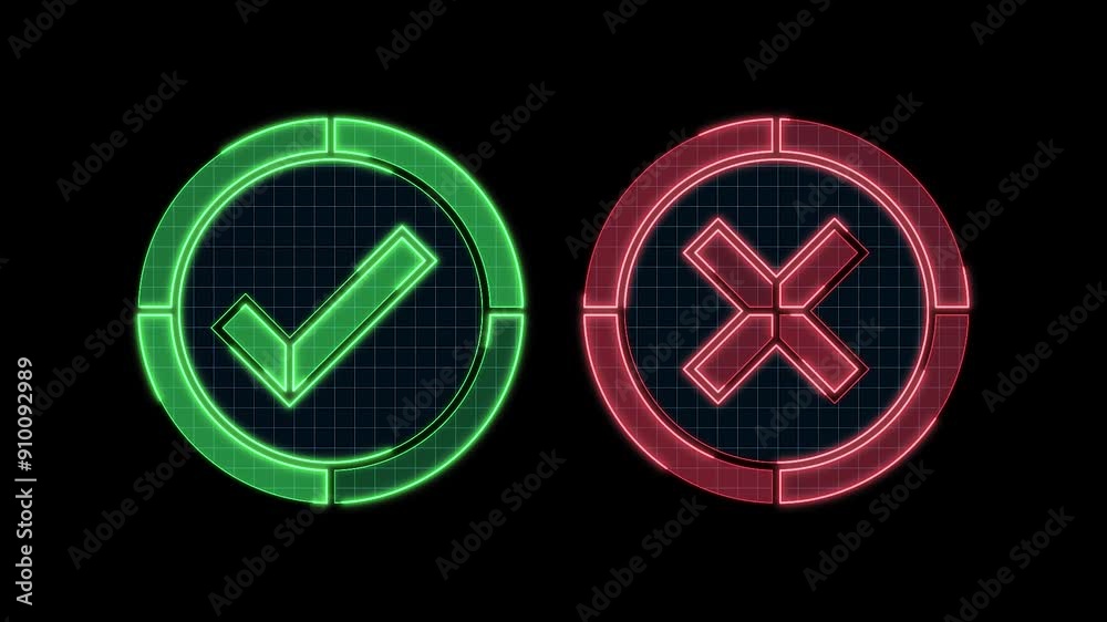 Right or wrong icon motion animation, continuous seamless loop from 1 ...