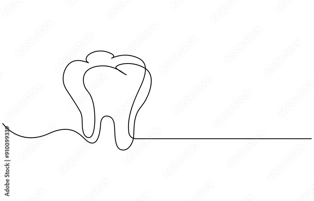 Tooth icon in continuous line drawing style. Line art of tooth icon ...