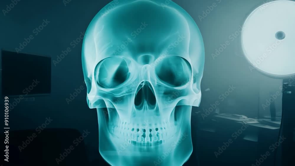 A 3D x-ray of a human skull showcases detailed anatomical structures in ...