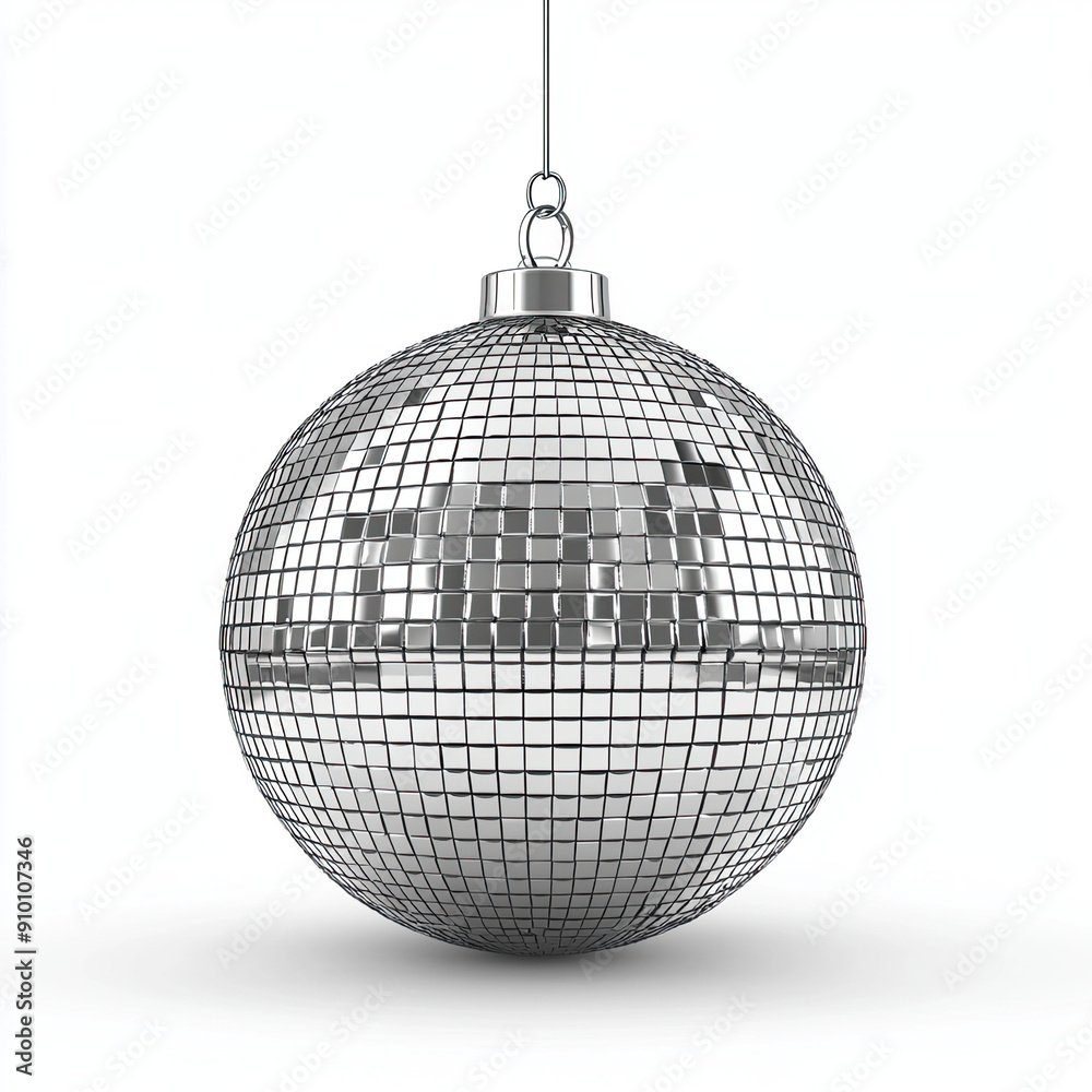 Shiny Silver Disco Ball Isolated on White Background, Reflective Party ...