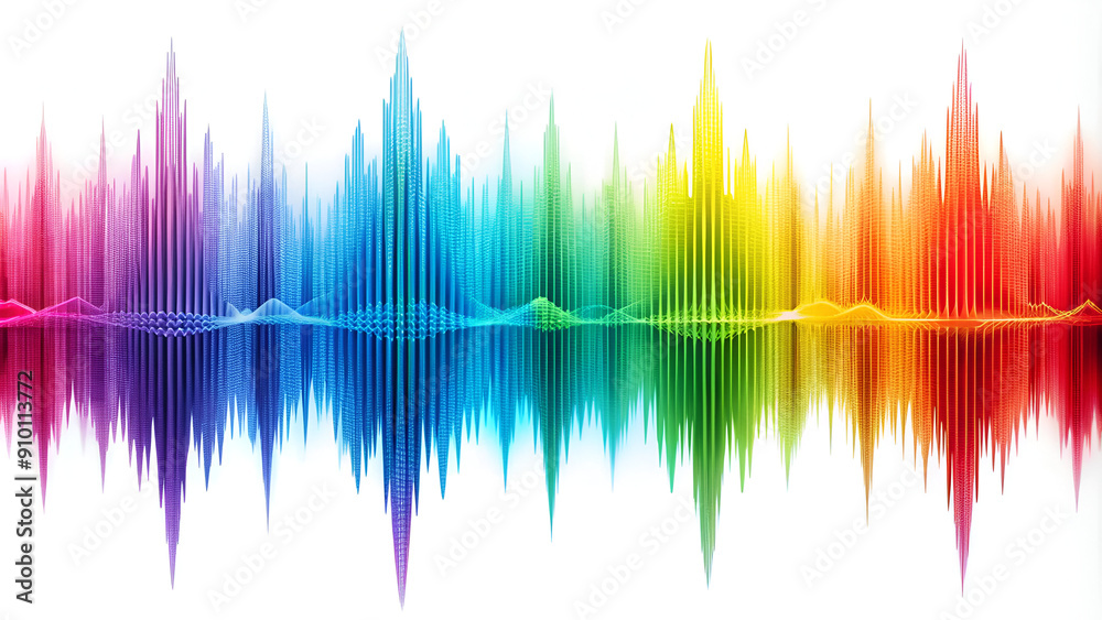 Energetic, rhythmic, abstract sound waves in vibrant rainbow colors ...
