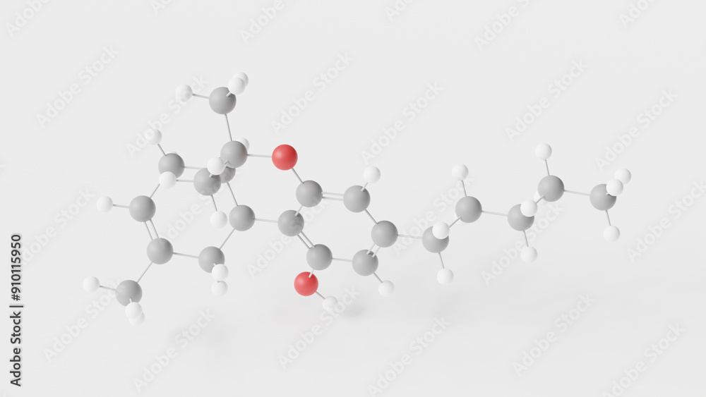 delta-8-tetrahydrocannabinol molecule 3d, molecular structure, ball and ...