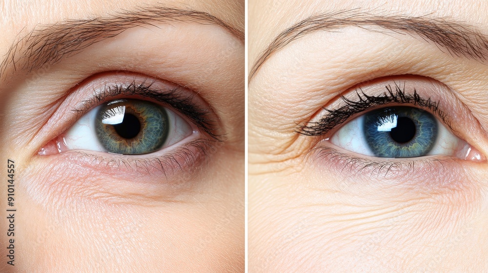 Comparison of eye appearances before and after treatment highlighting ...