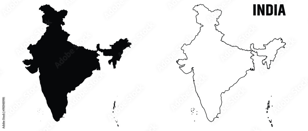 India map .India national map vector image black color on white ...
