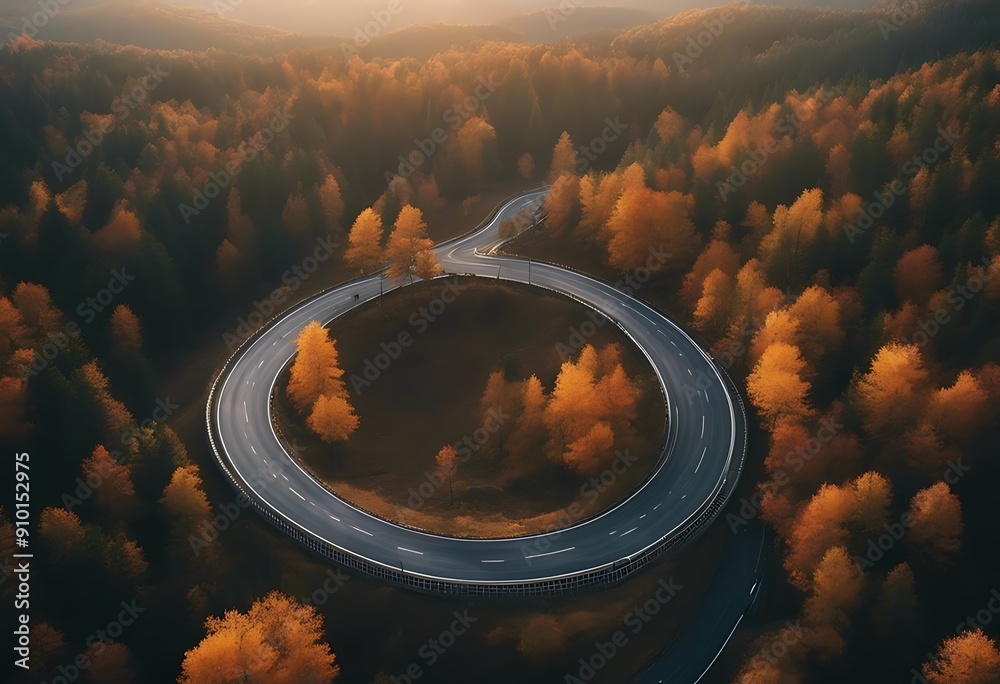 road winding four view all aerial forest seasons highway curved trough ...