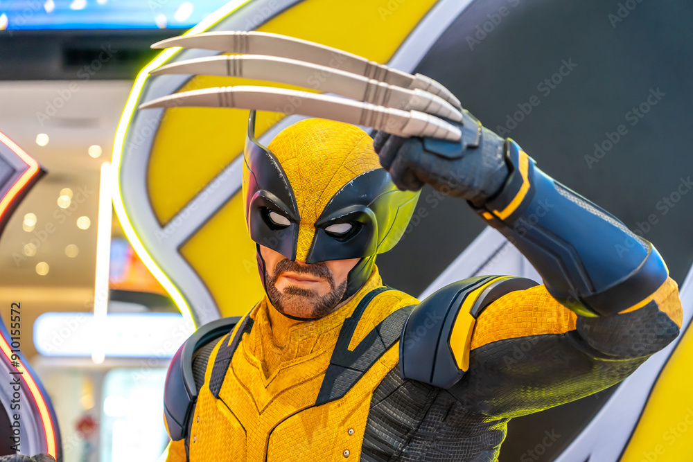 Bangkok, Thailand - August 03, 2024: Life-size model of Wolverine, the ...