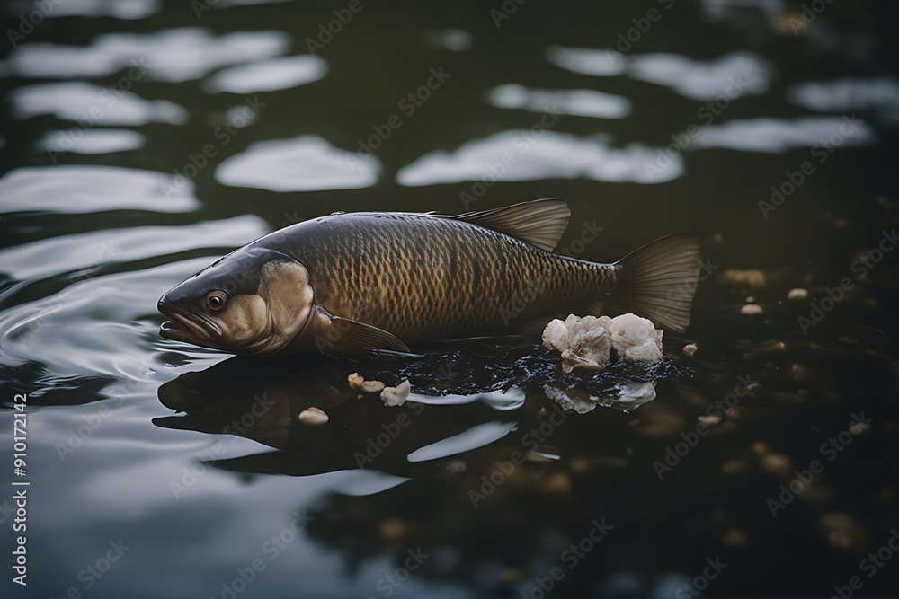 dead pollution river dark water fish duck pond environment ecology ...