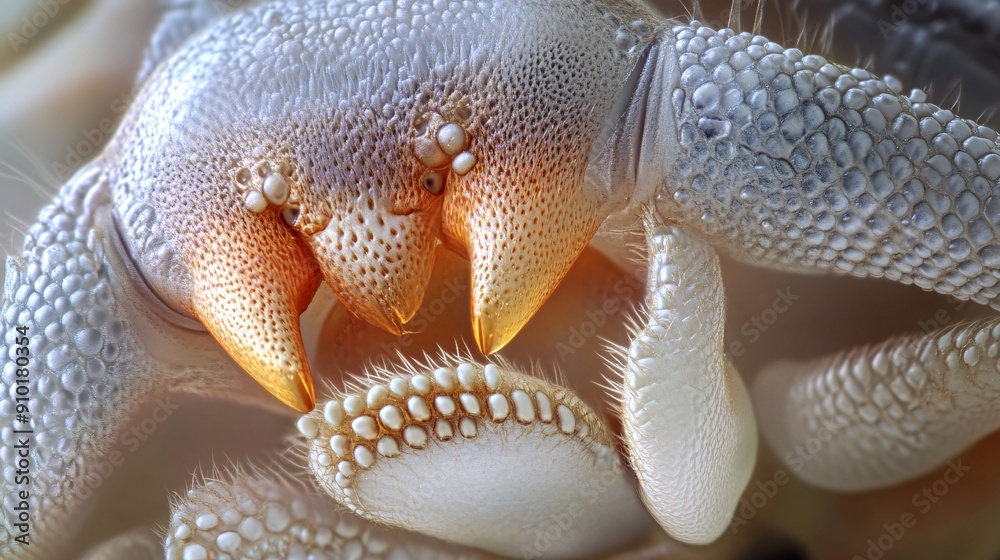 This detailed microscopic image captures the anatomy of an insect's ...