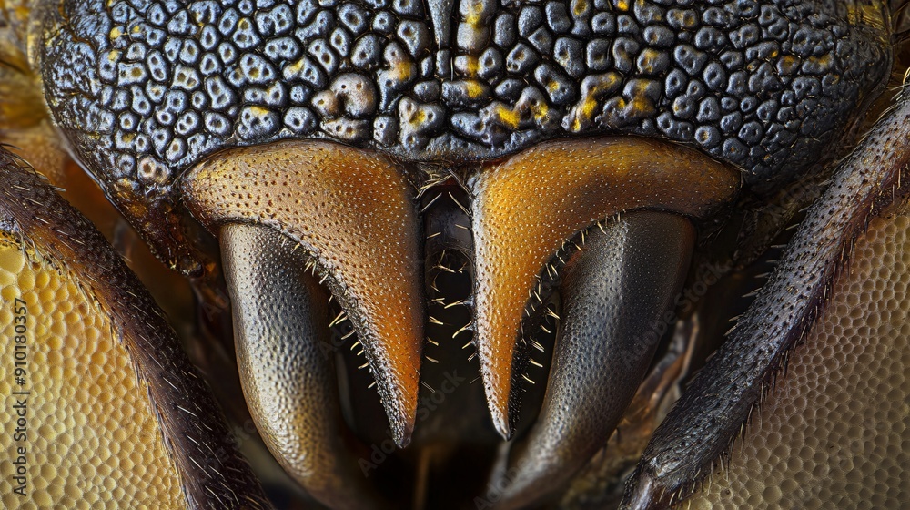 This detailed microscopic image captures the anatomy of an insect's ...